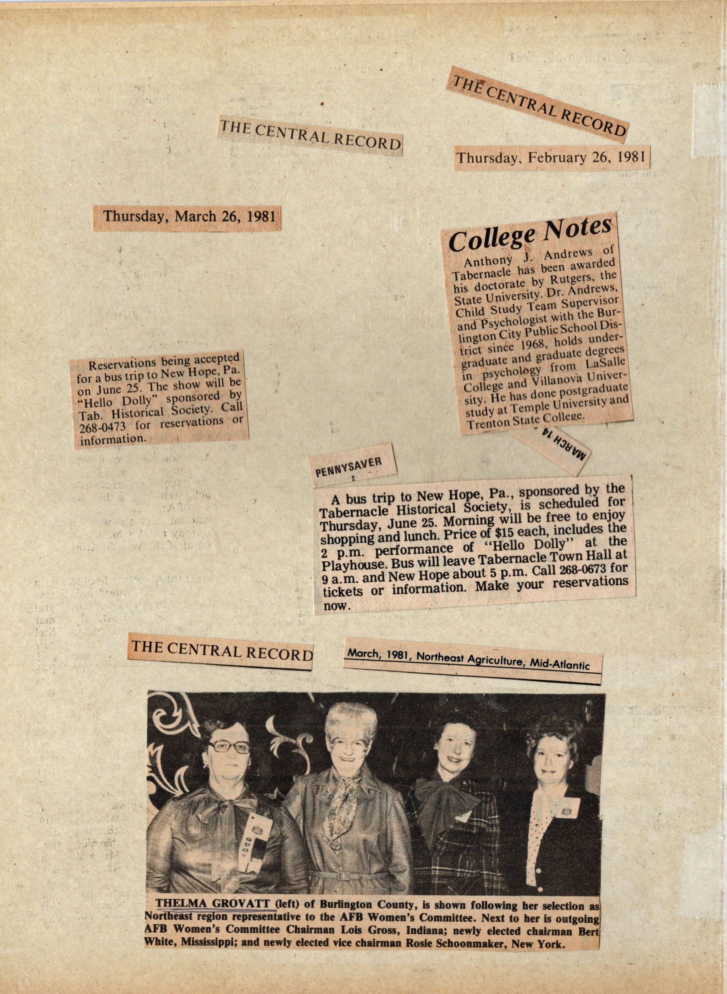 1981 Newspaper Notes – Tabernacle Historical Society