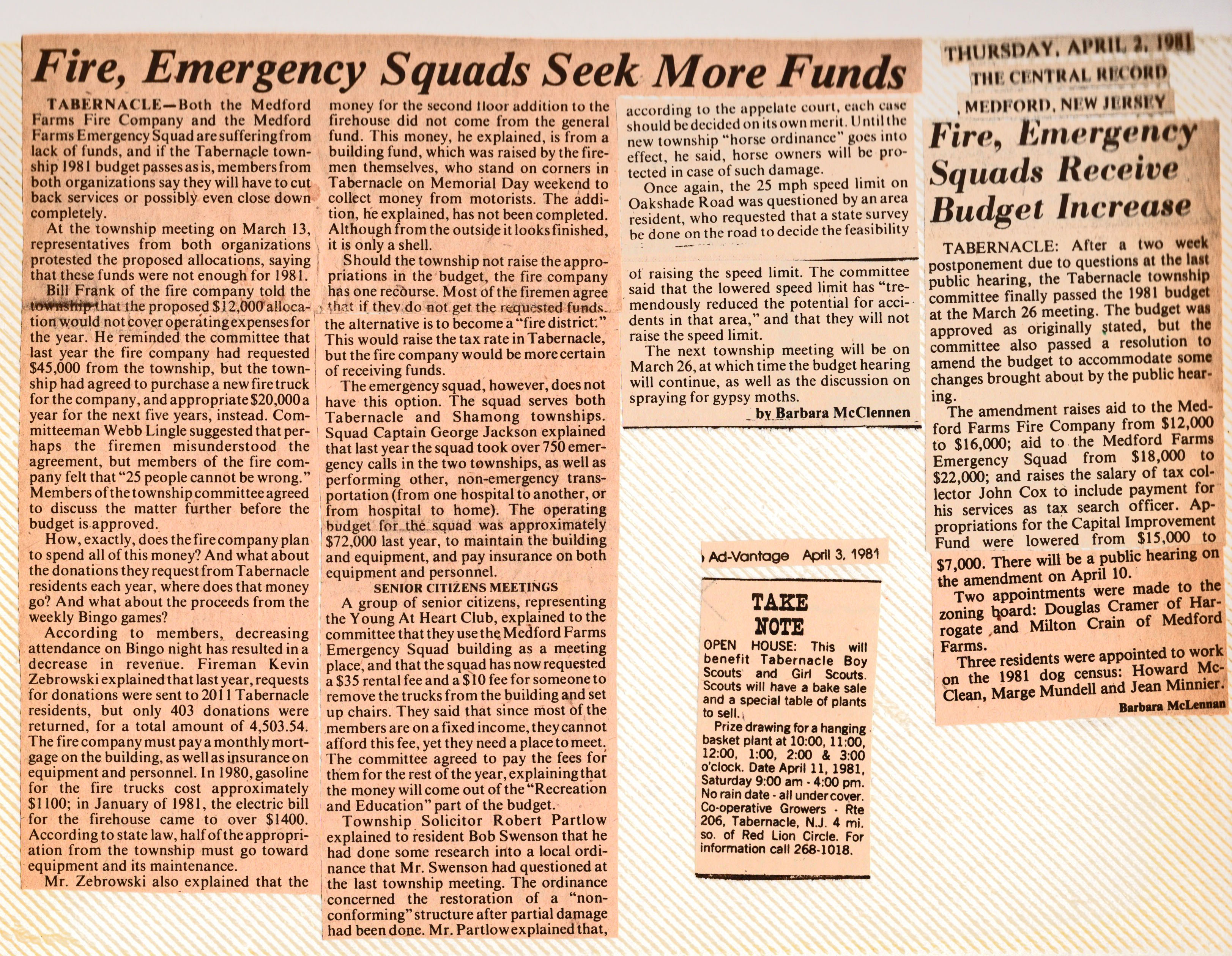 1981 Newspaper Notes – Tabernacle Historical Society