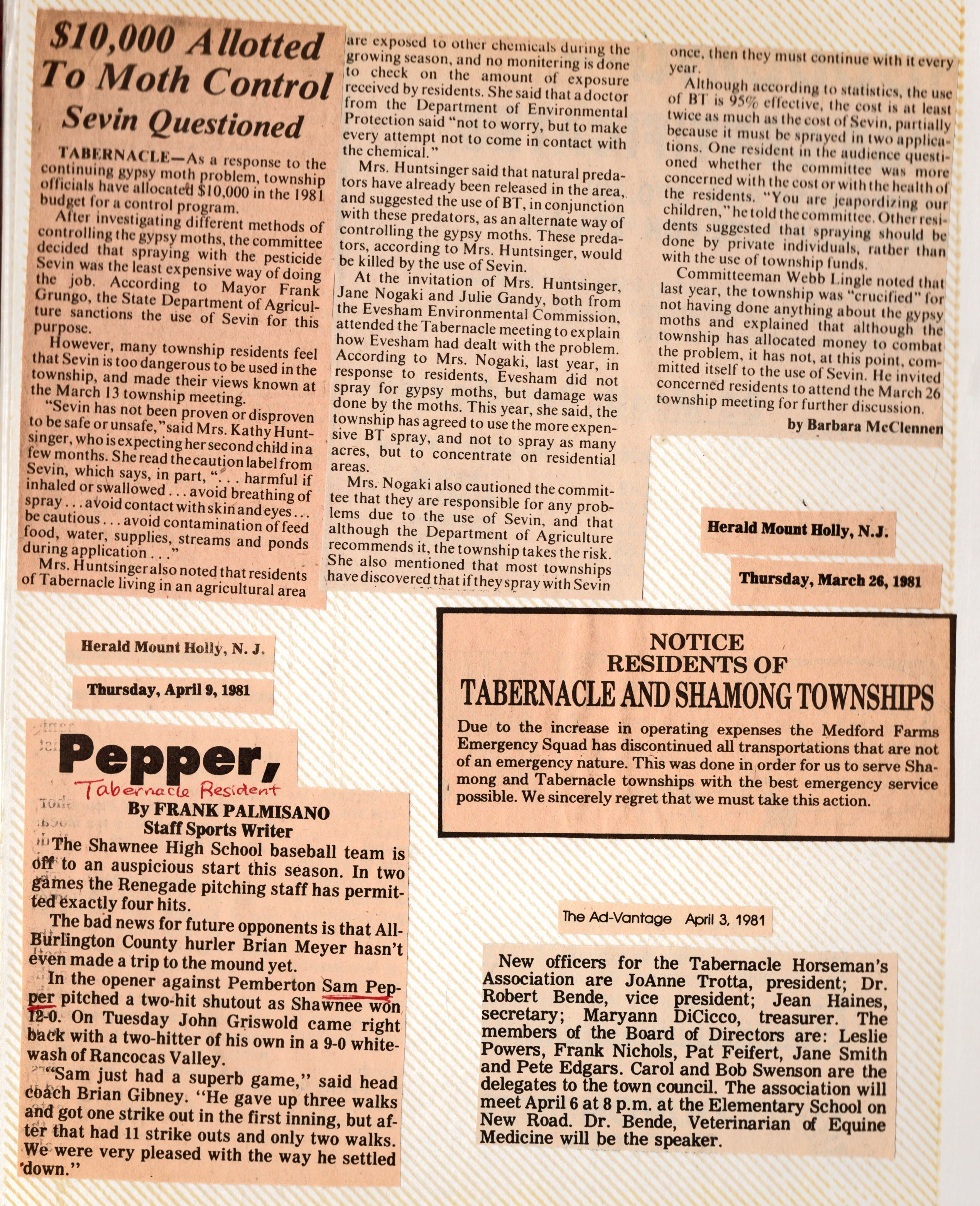 1981 Newspaper Notes – Tabernacle Historical Society