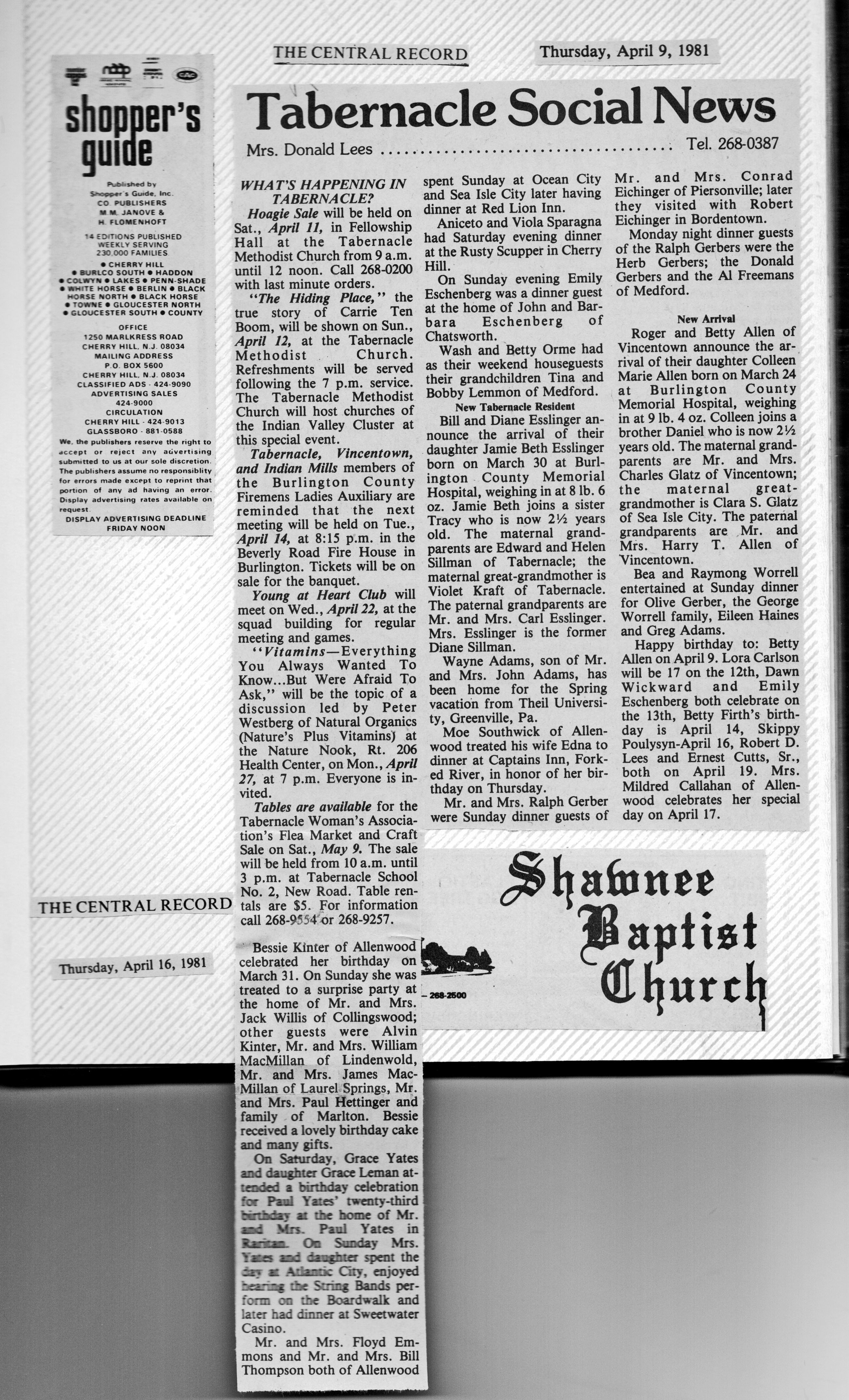 1981 Newspaper Notes – Tabernacle Historical Society