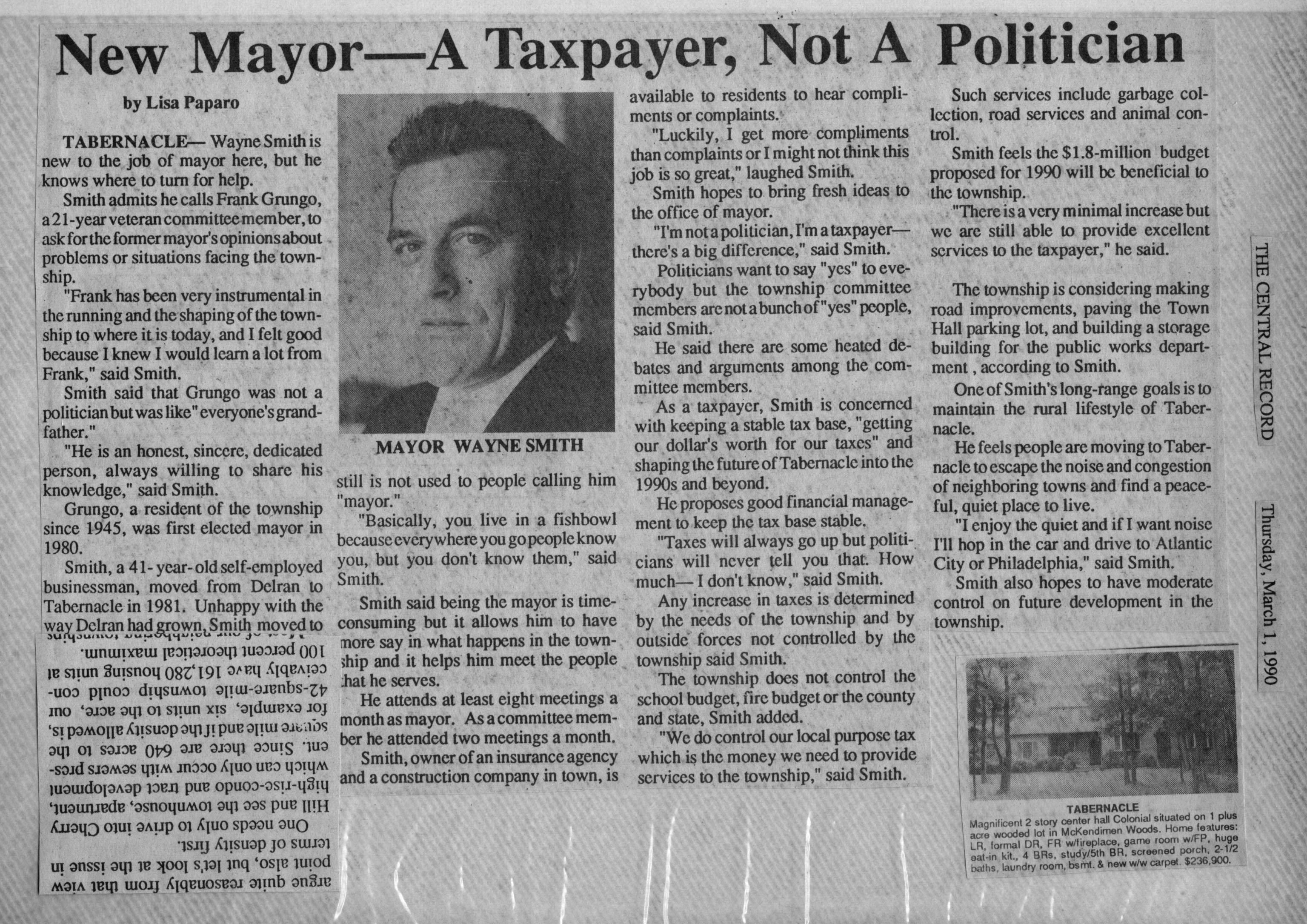 1990 Newspaper Notes – Tabernacle Historical Society