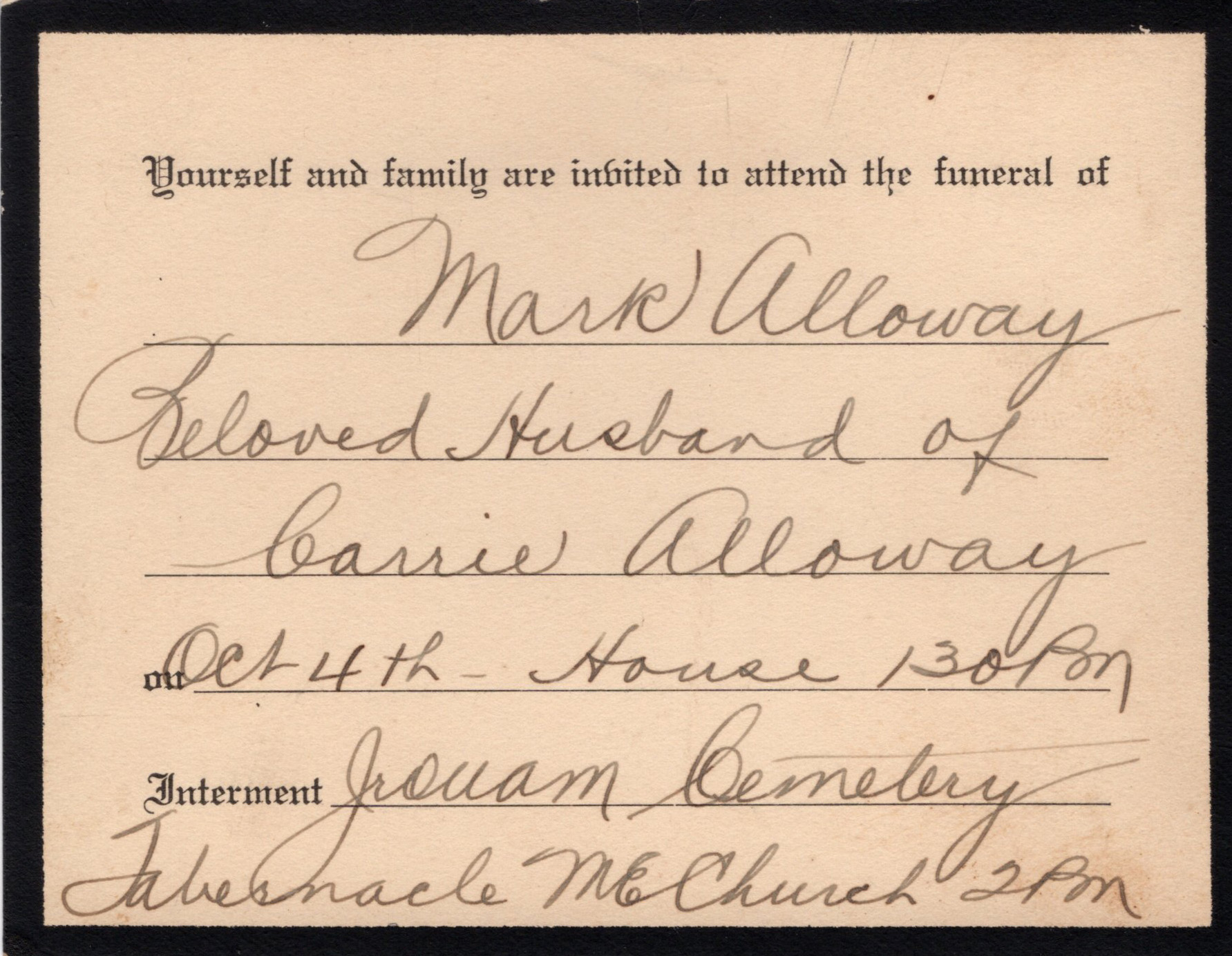 Funeral Invitations – Tabernacle Historical Society
